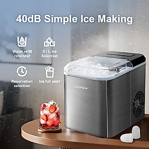 Ice Maker Countertop 9 Pcs Ice in 6 Mins 33lbs/24h Stainless Steel Compact Ice Maker Machine with Self Cleaning for Home, Restaurants, Bars, and RV