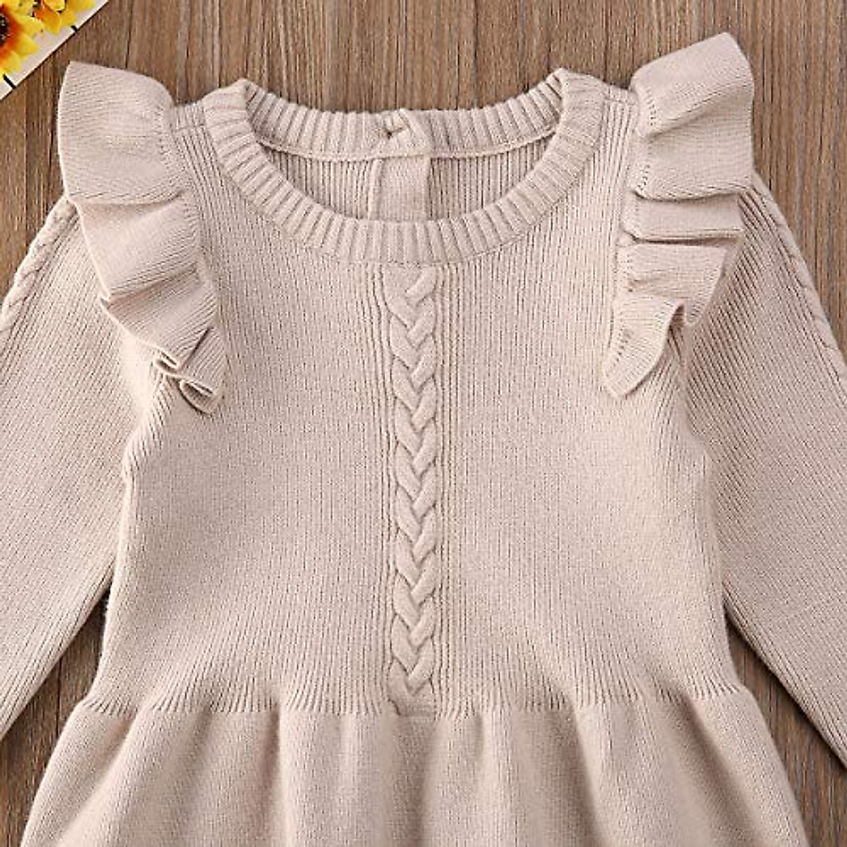 Merqwadd Infant Toddler Baby Girl Warm Romper Solid Longsleeve Knit Sweater Winter Rompers (Knitted Romper-Apricot, 6-12 Months)