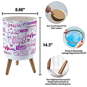 Small Trash Can with Lid for Bathroom Kitchen Office Diaper Abstract drawing pattern Fashion drawing text slogan Girlish teen Bedroom Garbage Trash Bin Dog Proof Waste Basket Cute Decorative