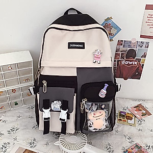 HeiBao Kawaii Backpack for Teen Girls Aesthetic Student Bookbags with Cute Accessories cow decoration nylon waterproof