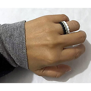 AZYOUNG Womens 3mm Wide Wave Silicone Wedding Ring 10pcs sets Green Blue White Stackable Rubber Bands - US Size 4-10 (8)