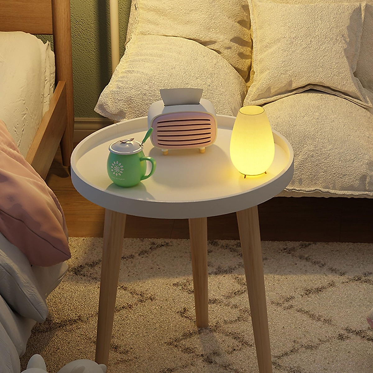 Round Side Table, White Nightstand Coffee End Table for Living Room, Bedroom, Small Spaces, Easy Assembly Modern Home Decor Bedside Table