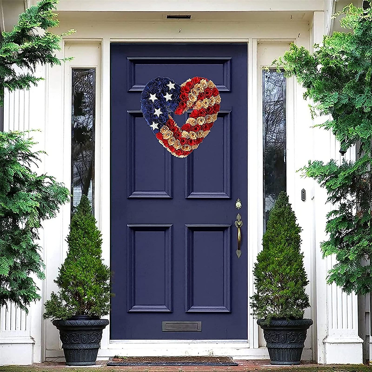 Patriotic Independence Day Wreath American Front Door Wreath 4th of July Wreath Memorial Day Wreath Handmade Hanging Wreath Red White and Blue Flag Day Wreath Veteran's Day Garden Home Decor (E)