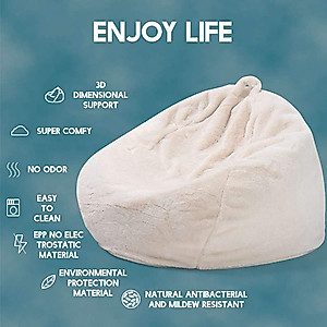 Lazy Sofas Cover, Handmade Rabbit Fur Warm Lounger Seat Bean Bag Cover Soft Beanbag Chair for Adult Teen Children, Without Filling,White,L