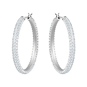 Swarovski Crystal Stone Rhodium-Plated Hoop Earrings