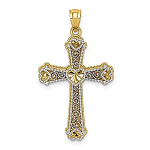 IceCarats 14K Two Tone Gold Heart Love Holy Cross Necklace Religious Pendant Jesus Christ Charm Only