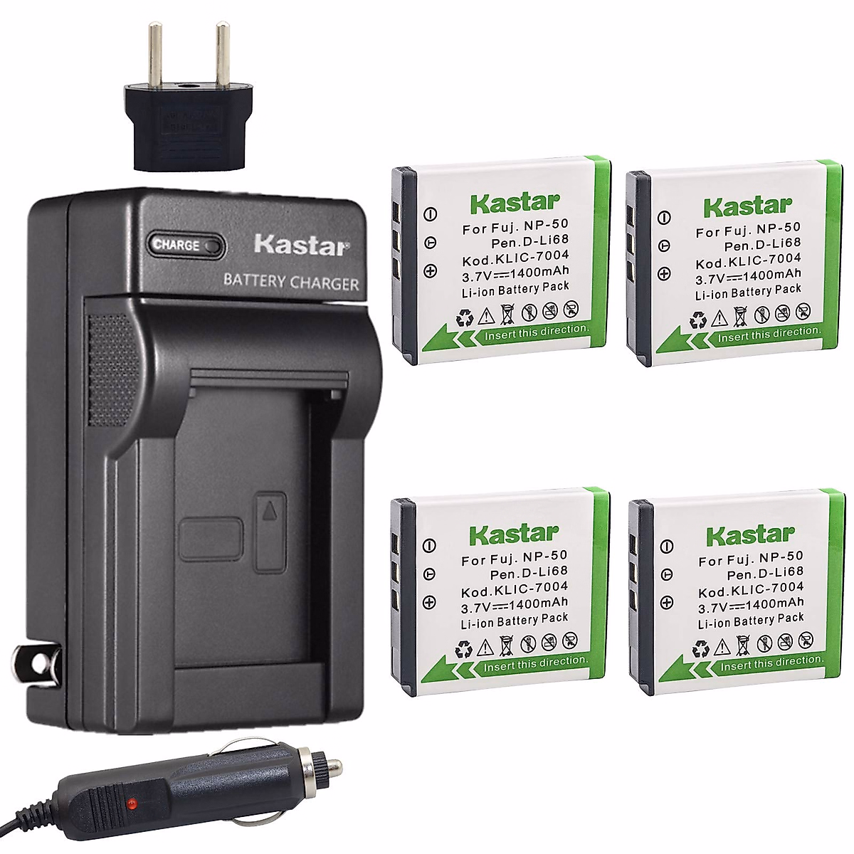Kastar Battery (4-Pack) and Charger Kit for Fujifilm NP-50, Kodak KLIC-7004, Pentax D-Li68 and Fujifilm FinePix Cameras, Kodak EasyShare Cameras and Pentax Cameras (Detail Models in The Description)