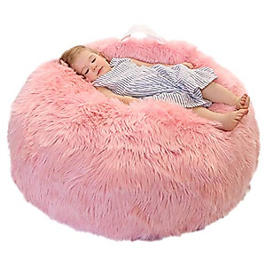 Fluffy Stuffs | Super Soft Furry Stuffed Animal Storage Bean Bag Chair Cover for Kids | Premium Plush Fur | Canvas Handle | Make Bedroom Clutter Comfortable and Fun for Children | Machine Washable