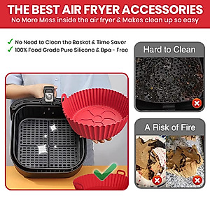 Silicone Air Fryer Liners,Replaces Flammable Parchment Paper, Air Fryer Silicone Basket Non-Stick Safe & Easy to Clean,Reusable.(Top: 8inch, Bottom: 6.75inch, 2 Pack)