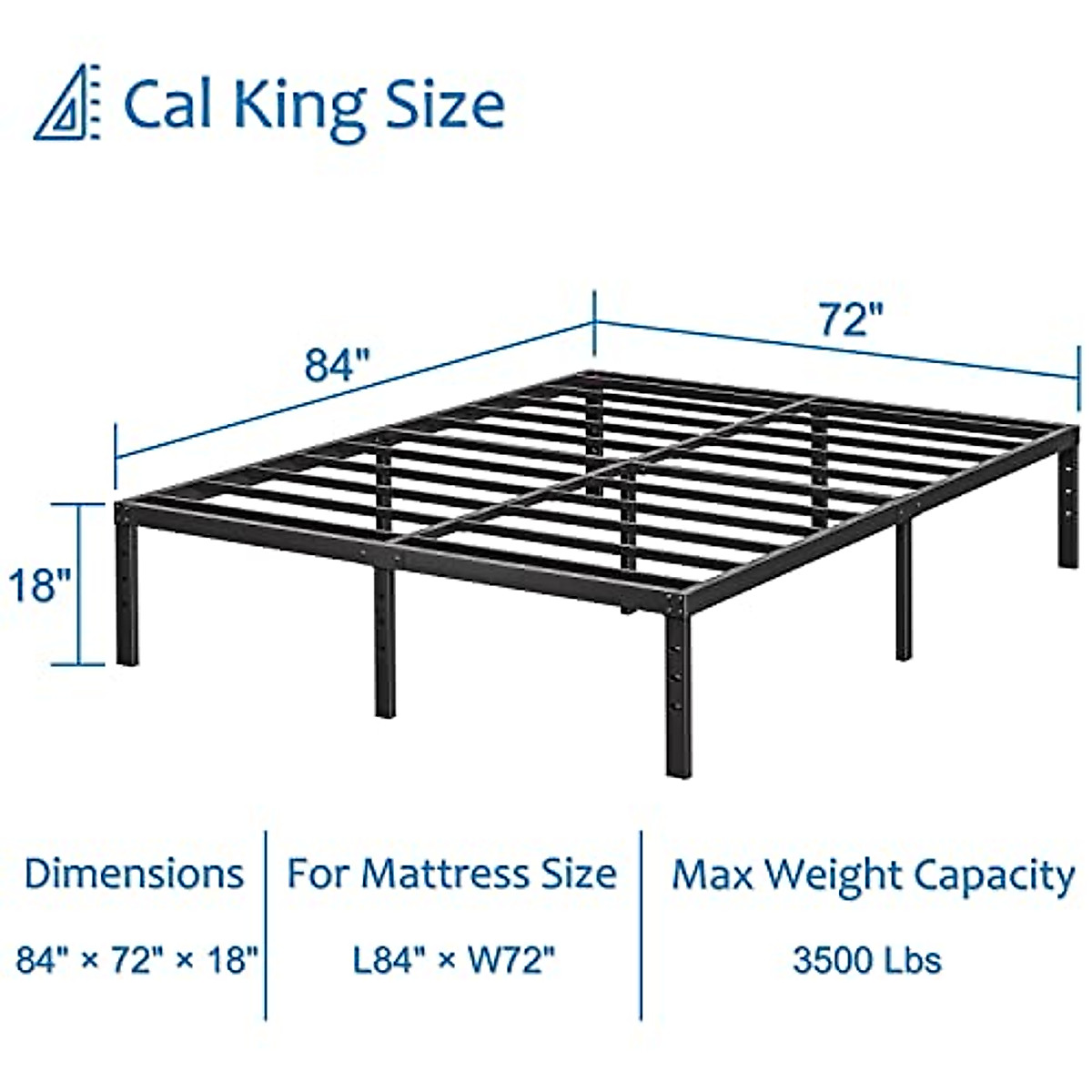 COMASACH 18 Inch Tall Metal California King Bed Frame with Maximum Storage, Heavy Duty Dural Steel Slat Reinforced Platform Bed Frames, Noise Free