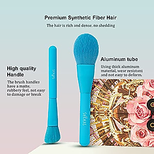 TEXAMO Makeup Brush Set for Powder, Contour, Blush, Highlighter, Eyeshadow, Eyebrow, Concealer, Blending, Premium Synthetic Makeup Brush with Pouch Set of 8, Blue