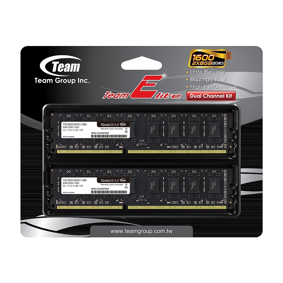 TEAMGROUP Elite DDR3 16GB Kit (2x8GB) 1600MHz (PC3-12800) CL11 Unbuffered Non-ECC 1.5V UDIMM 240 Pin PC Computer Desktop Memory Module Ram Upgrade - TED316G1600C11DC01