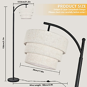 【Upgraded】Remote Control Arc Floor Lamp Stepless Dimmable 3 Color Temperature, Black Tall Pole Lamp, Modern Standing Lamps for Living Room, Bedrooms, Office, Unique 3-Layer Lampshade(Bulb Included)