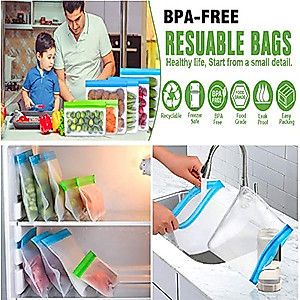 10 Pack BPA Free Reusable FoodStorage Ziplock Bag Silicone, eakproof,Durable and EcoFriendly Freezer for Lunch,Snacks,Fruits,vegetables Marinate Meats-2 Large,4 Medium 4 Small, Multicolor, 1 Count