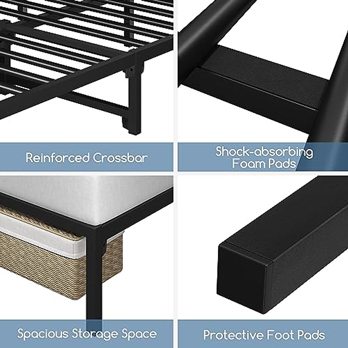 Yaheetech Metal Platform Full Bed Frame Quick Lock Tool-Free Easy Assembly 14 Inch Mattress Foundation with Ultra-Durable Steel Slat Support/No Screws and Box Spring Needed/Black