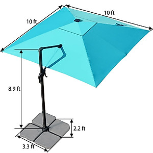 Sunnyglade 10x10ft Solar Powered LED Cantilever Patio Umbrella Square Deluxe Offset Umbrella 360°Rotation & Integrated Tilting System & LED lights for Market Garden Deck Pool Backyard Patio