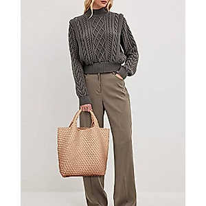 Womens Vegan Leather Woven Bag with Purse, Fashion Handmade Beach Tote Bag Top-handle Handbag