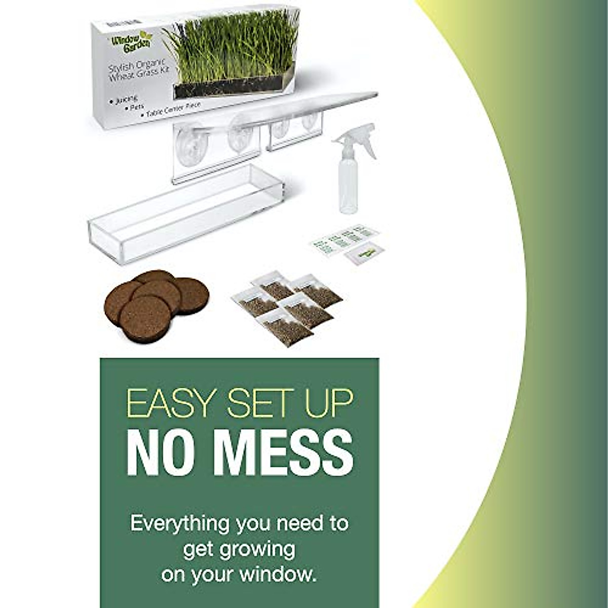 Window Garden Double Veg Ledge Shelf Organic Wheatgrass Kit Bundle (5) -Enough Pre-Measure Seeds, Fiber Soil to Grow 5 Trays on Your Indoor Window. Superfood Healthy Benefits for You and Your Cat.