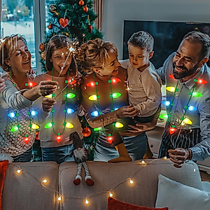 EOBOH 3PCS Light up Christmas Necklace, Christmas Bulb Necklace Light Party Favors, Xmas Red Yellow Blue Green Glow Necklace, 3 Modes Light Necklace Accessories for Ugly Sweater New Year Bulk