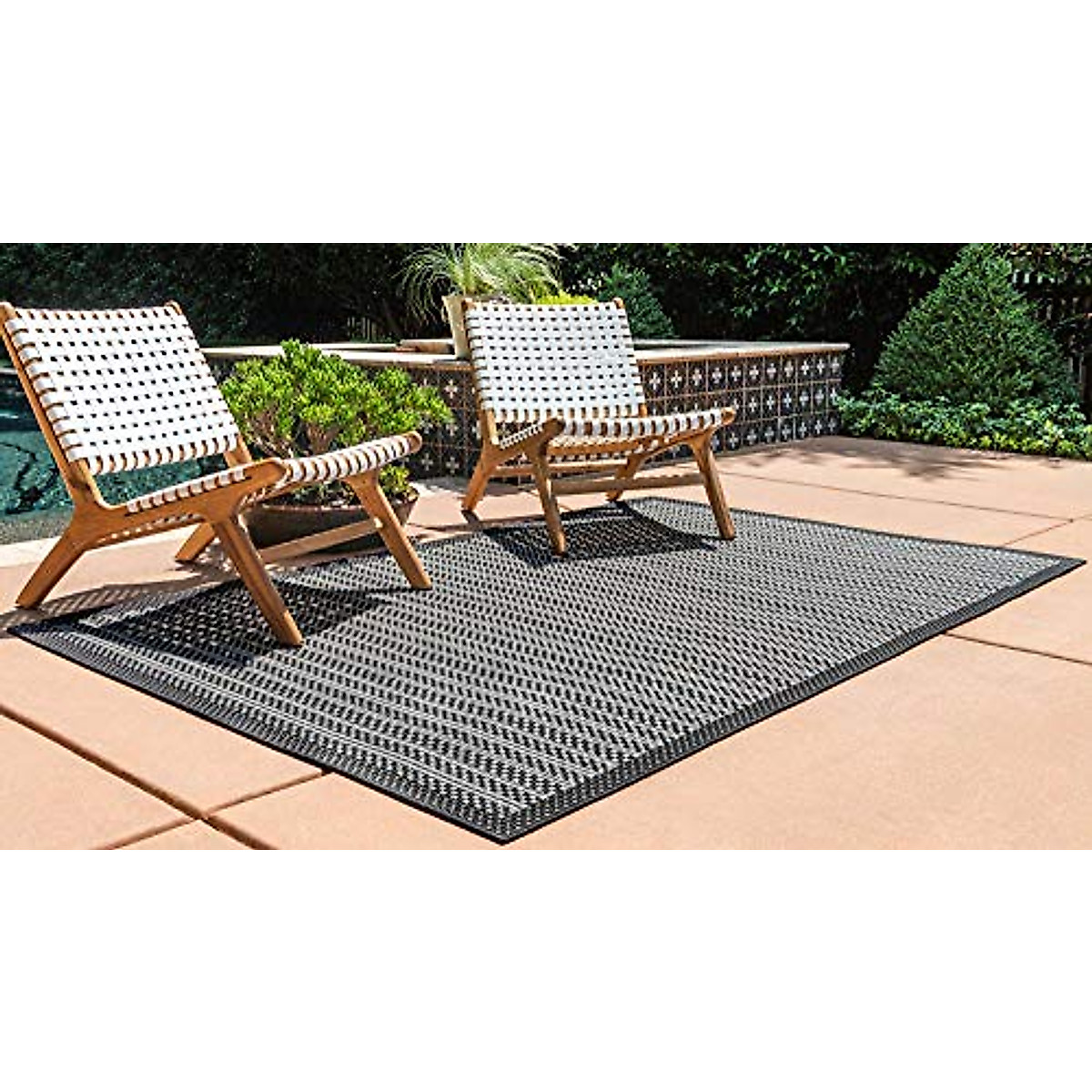 Unique Loom Outdoor Border Collection Area Rug - Checkered (9' x 12' Rectangle, Gray/ Black)