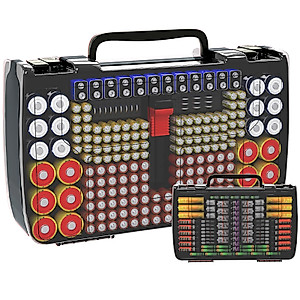 Aptbyte Battery Organizer Storage Holder Box Case with Tester- 269 Batteries Double-Sided Variety Pack, Holds AA AAA 4A C D Cell 9V 3V Lithium LR44 CR2 CR123 CR1632 18650 Button- Grey