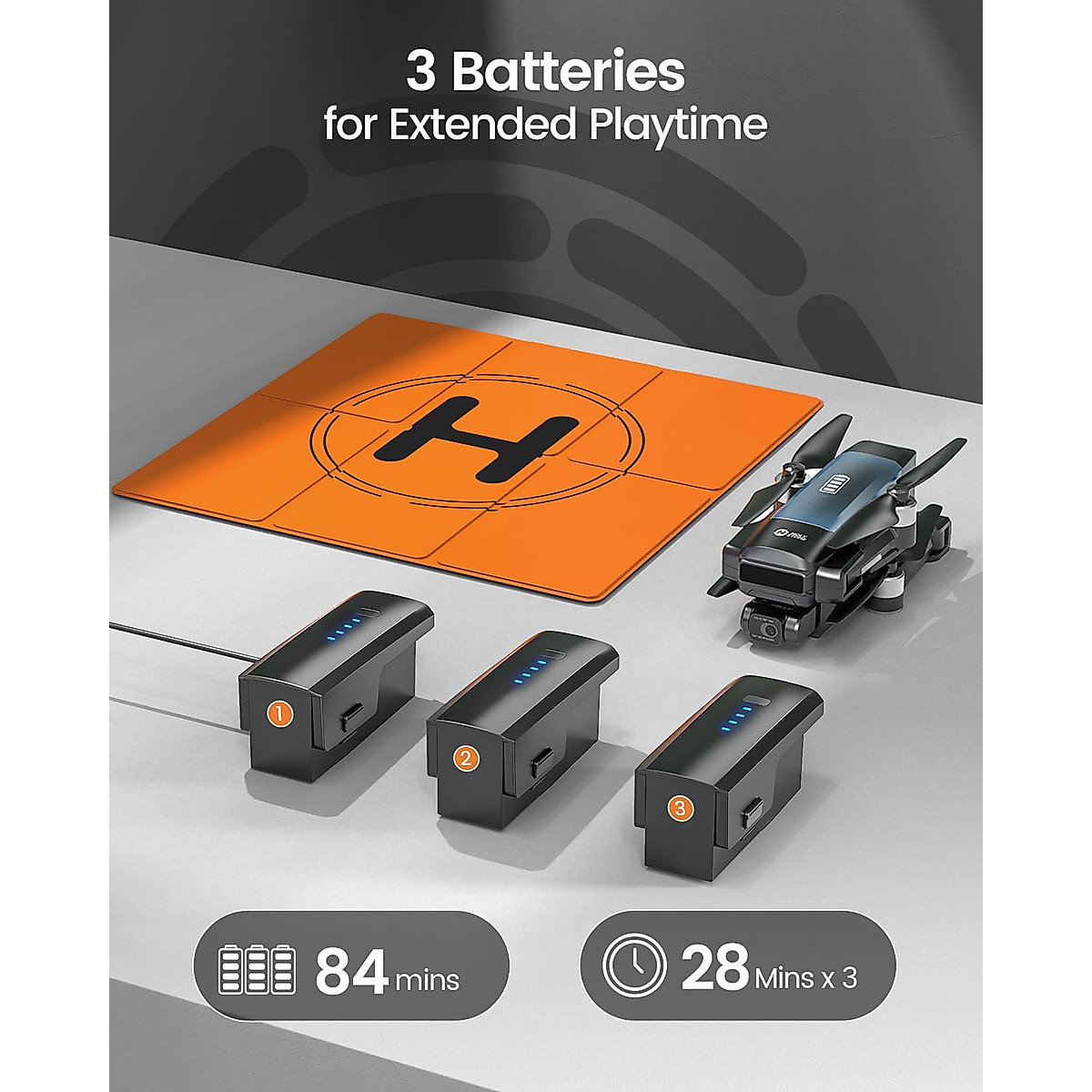 Holy Stone HS600 Drones with Camera for Adults 4K, FAA Remote ID Compliant, 2-Axis Gimbal & EIS Anti Shake, 3 Batteries 84-Min Flight Time, 10000 FT Range Transmission, 4K/30FPS, Drone Landing Pad