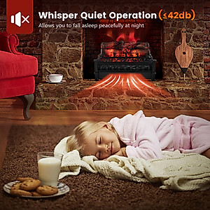 Tangkula 20 Inch Electric Fireplace Log Set Heater with Adjustable Temp, Overheating Protection, Realistic Pinewood Ember Bed, Infrared Quartz Electric Fireplace Insert for Home & Office Decor, 1500W