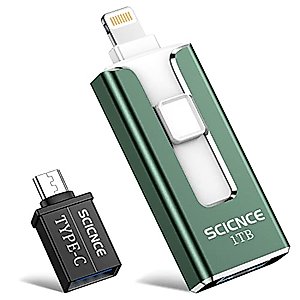 SCICNCE 1TB Photo Stick for iPhone Flash Drive, USB Memory Stick Thumb Drive External Storage Compatible with iPhone iPad Android Computer (Light Green)