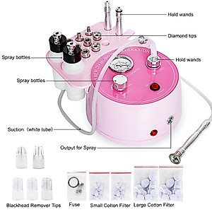 AIMENGXI Diamond Microdermabrasion Machine Professional Plus, 3 in 1 Pink Diamond Dermabrasion Facial Beauty Equipment Skin Care for Vacuum Blackhead Removal & Spray, Suction Power 0-70 cmHg