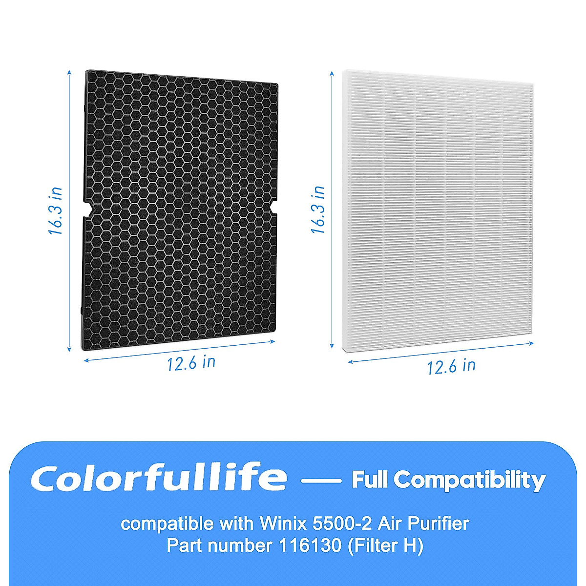 Colorfullife 2 Pack 116130 Replacement Filter H for Winix 5500-2 Air Purifier, 2 Pack HEPA Filters and 2 Pack Activated Carbon Filter Combo Pack