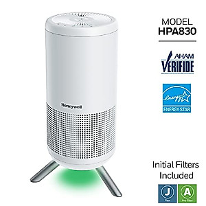 Honeywell Designer UltraQuiet Technology HEPA Air Purifier Tower, Medium-Large Room (190 sq ft) White – Features Intelligent Auto Mode - Wildfire, Smoke and Airborne Allergen Air Purifier, HPA830