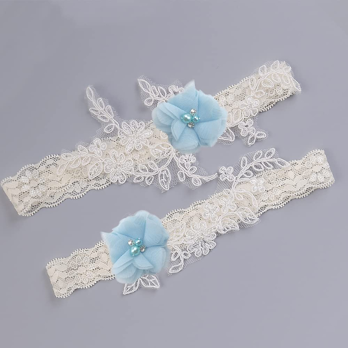 30 PCS Rhinestone Pearl Blue Chiffon Flower Sewing Fabric Appliques for Clothing, Headbands Flower, Crafts, Party Decoration, Sewing Applique