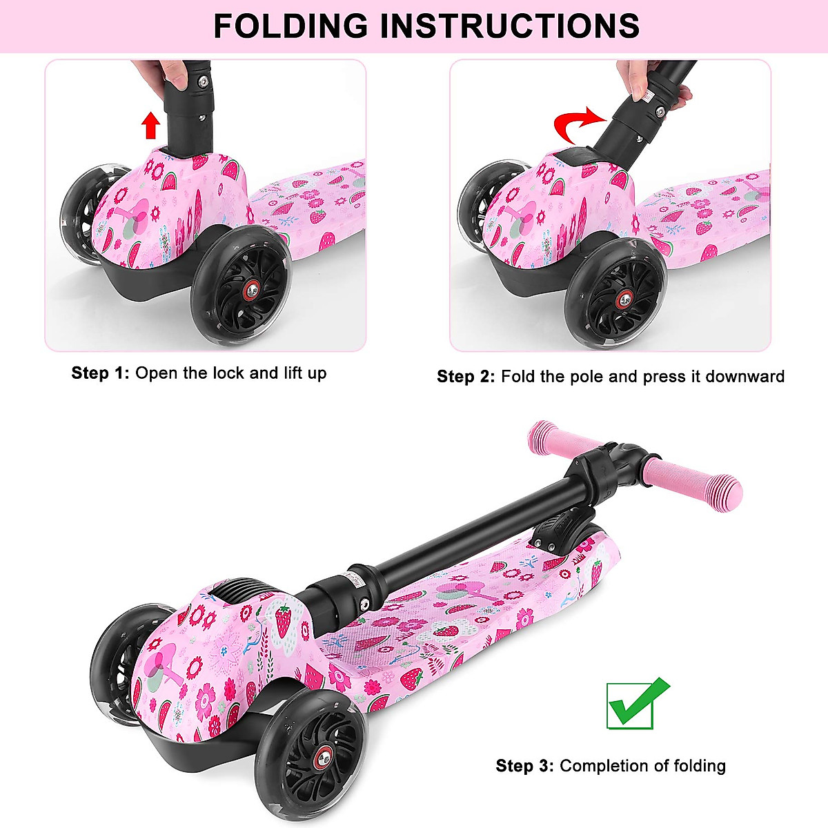 WeSkate Scooter for Kids, Foldable Scooter for Toddlers Girls & Boys with LED Lights Up Scooters Wheels, Adjustable Height Scooter for Children Age 3-12