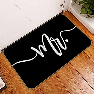 UINHMOP 17''x30'' Mr. and Mrs. Decorative Doormat and 16''x24'' Bath Towels Kitchen Towels Hand Towels(2 Doormats + 2 Towels),Wedding Anniversary Valentine’s Day Gifts for Couples(Black)