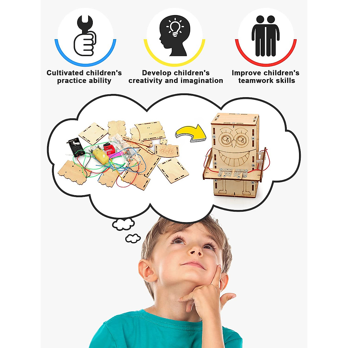 Poraxy 4 Set STEM Kits for Kids Ages 8-10 10-12, Toys for Ages 8-13, Music Box, Robot 3D Puzzle Educational Science Building Projects Crafts, Birthday Gifts for Boys Girls 7 8 9 10 11 12 13 Year Old