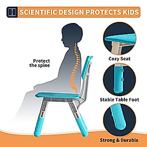 wanan Kids Table and 4 Chairs Set, Multi Levels Height Adjustable Toddler Table and Chairs Set for Daycare, Classroom, Home, Playroom, Easy to Clean Arts & Crafts Table for Ages 2-10 (Light Blue)