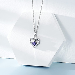 shajwo Cremation Jewelry Heart Urn Necklace for Ashes for Women Gilrs Memorial Keepsake Birthstone Pendant,Silver-Purple