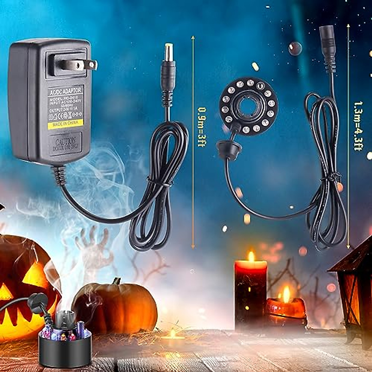 VIHOSE 2 Pcs Halloween Mist Maker Fogger Small Ultrasonic Fog Machine Halloween Water Fountain Cauldron Pond Fog with 12 LED Light Flashes for Halloween Party Decorations Rockery Fishtank Vase Decor