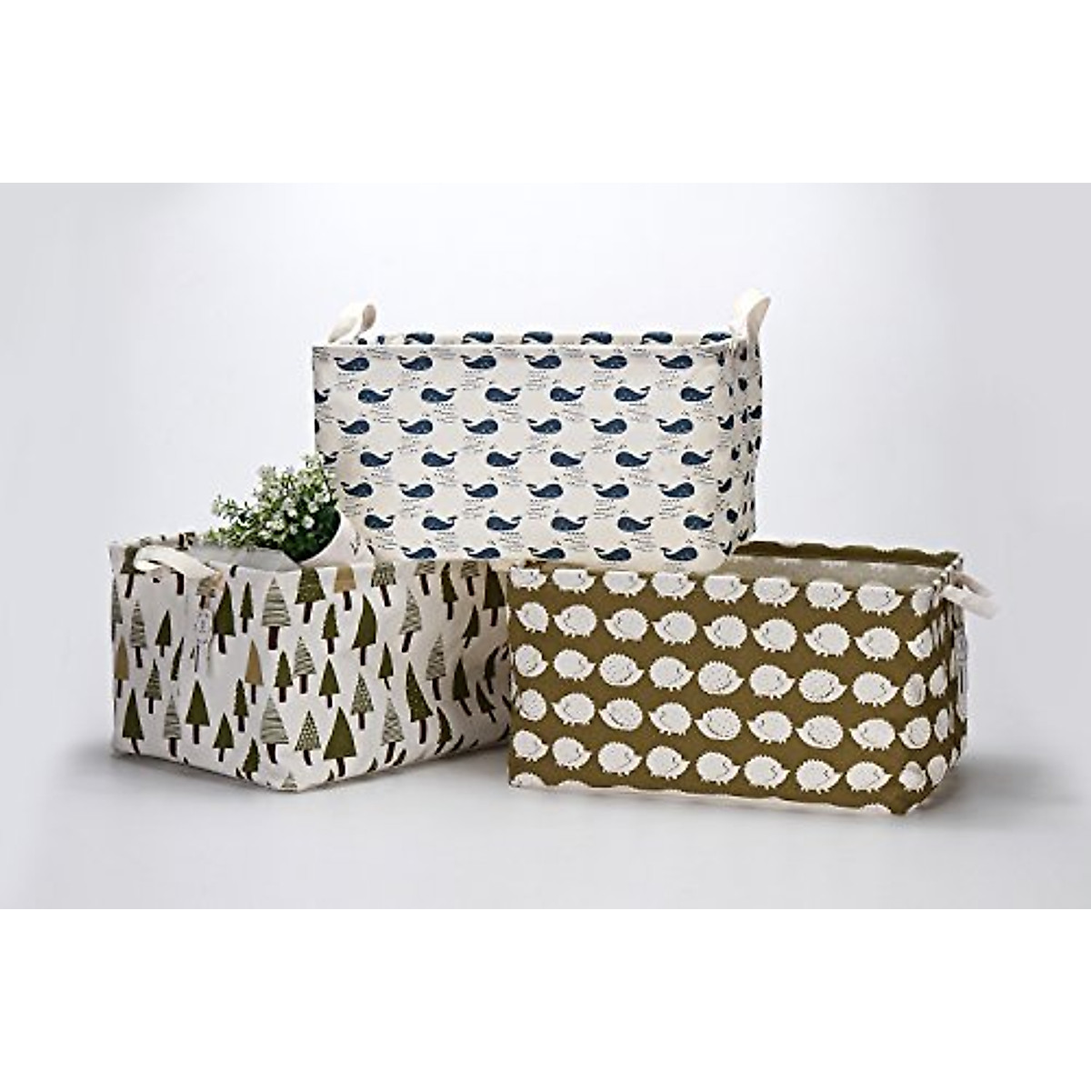 Sea Team 16.5" x 11.8" x 9.8" Square Natural Linen & Cotton Fabric Storage Bins Shelves Storage Baskets Organizers for Nursery & Kid's Room (Whale)