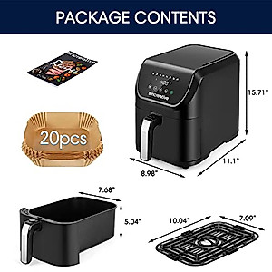 Air Fryer 5.3 QT, 8-in-1 Compact Hot Air Fryers, Electric Oilless Small Airfryer with Digital LCD Touch Screen, Non-Stick Basket, Recipe Book and Disposable Paper Liners, Gift for Mom Women Wife