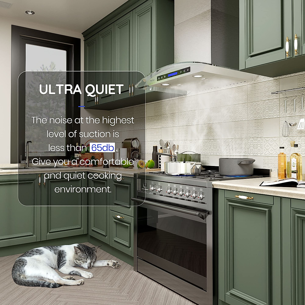 EKON KITCHEN NAP03-30 inch Wall Mounted Stainless Steel & Curved Glass Kitchen Range Hood 900 CFM / 4 Speeds Touch Control With Remote & LCD Display / 2 Pcs 3W Led Lamp / 2 Pcs Baffle Filters