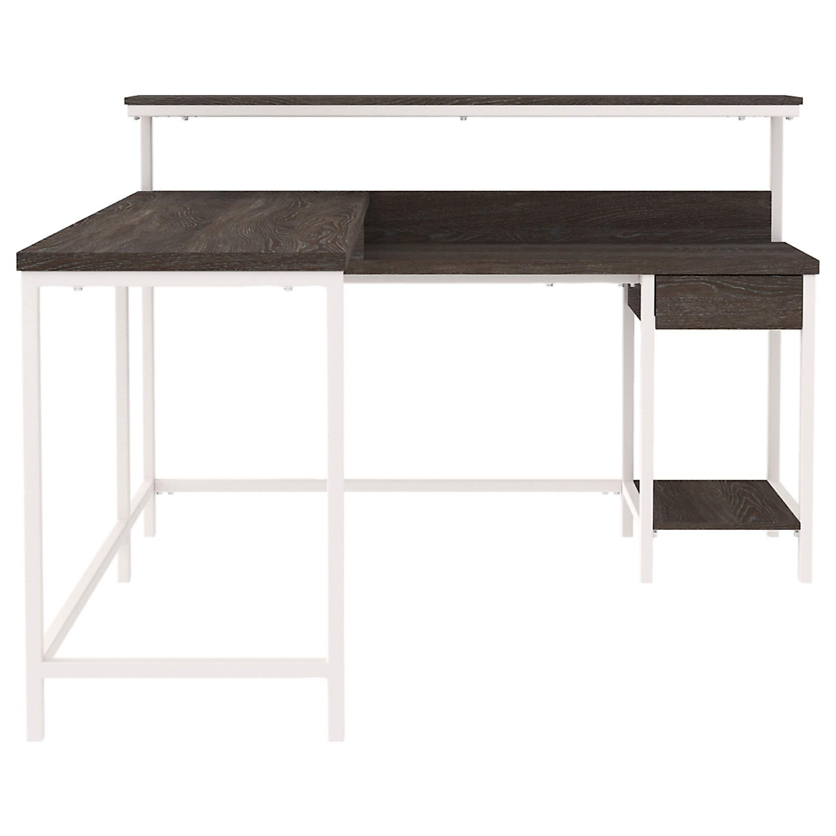 Signature Design by Ashley Dorrinson Modern L-Shaped Home Office Desk, White & Brown