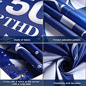 Tatuo Happy Birthday Party Decorations Navy Blue and Silver Birthday Photography Backdrop Banner Birthday Party Banner Sign for Men Women Anniversary Party Photo Props Supplies Decor (50th)