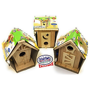 Matty's Toy Stop Paint Your Own Small Wooden Birdhouses (Includes Paints & Brushes) Gift Set Bundle - 3 Pack