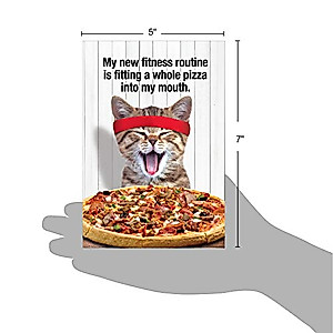 NobleWorks - 1 Cute Birthday Card with Envelope - Funny Wild Animals and Pets, Birthday Greeting - Pizza Fitness C6935BDG