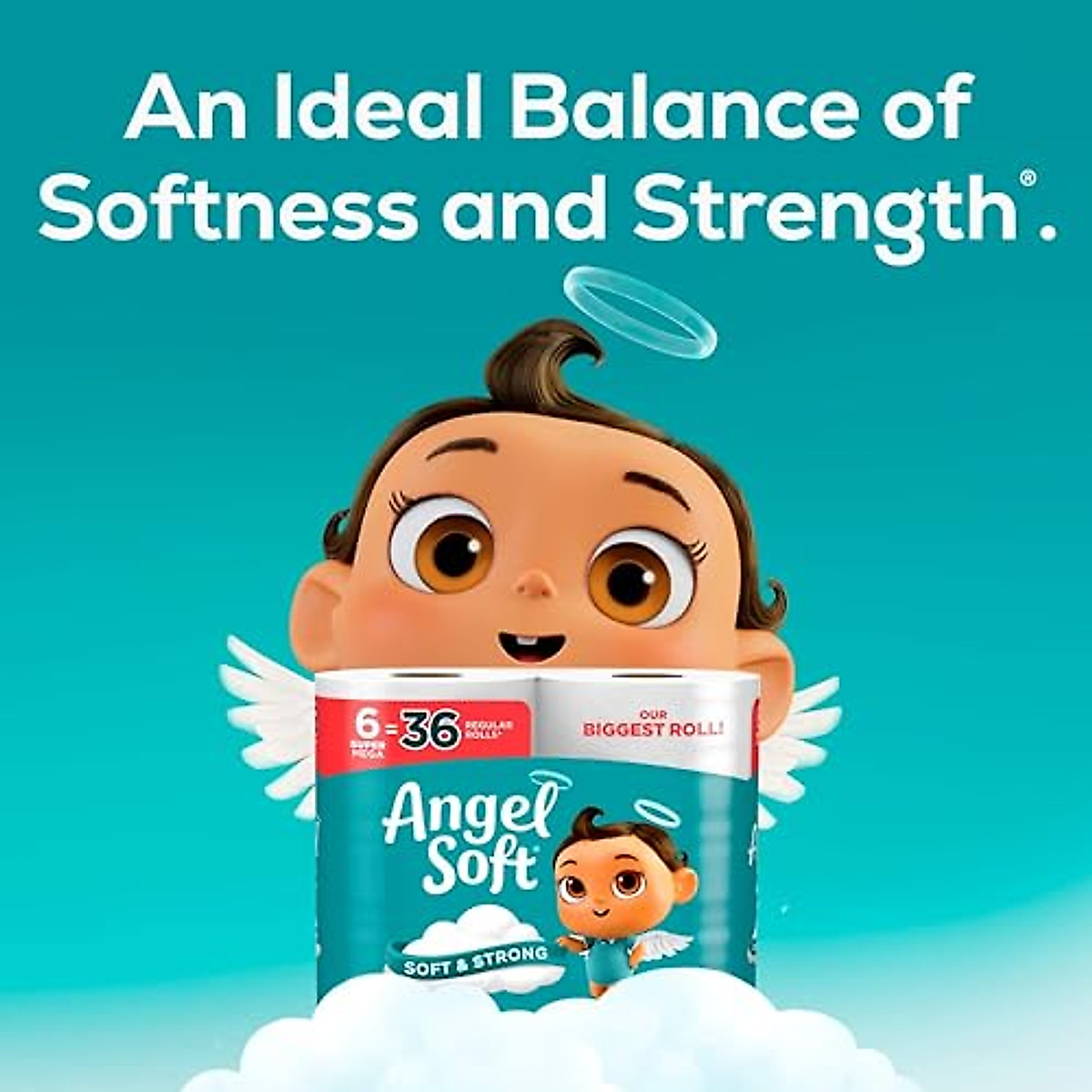 Angel Soft Toilet Paper, 6 Super Mega Rolls = 36 Regular Rolls, Soft and Strong Toilet Tissue