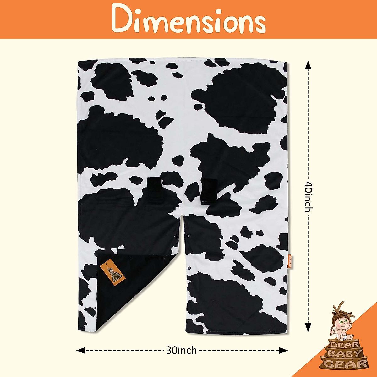 Dear Baby Gear Black and White Holstein Cow Baby Car Seat Canopy with Snap Button Opening — Double Layered Lightweight Cover Keeps Babies Cozy and Sheltered from The Sun — 40 x 30 Inches