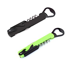2 Pcs Multi Bottle Opener Beer Bottle Tin Can Lid Off Jar Opener Corkscrew Multifunctional 4 in 1 Can Opener Foil Cutter Kitchen Drinking Bar Tools for Restaurant Travel