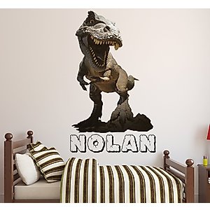 Lovely Decals World LLC T-Rex Dinosaur Wall Decals Custom Boys Name Art for Kids Rooms Decor Sticker Vinyl LD43 (18" W x 30" H)