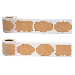 Cualfec Kraft Paper Tag Stickers Blank Labels for Christmas Package, Mason Jars, Bottles, Candle Containers 2" x 3" Large Labels - 100 x 2 Rolls